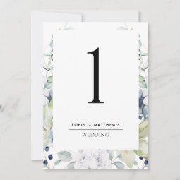 Elegant White and Blue Floral Wedding Table Number | Zazzle
