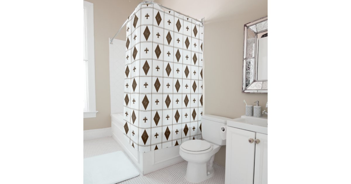 Elegant White and Brown Diamond Pattern Shower Curtain | Zazzle
