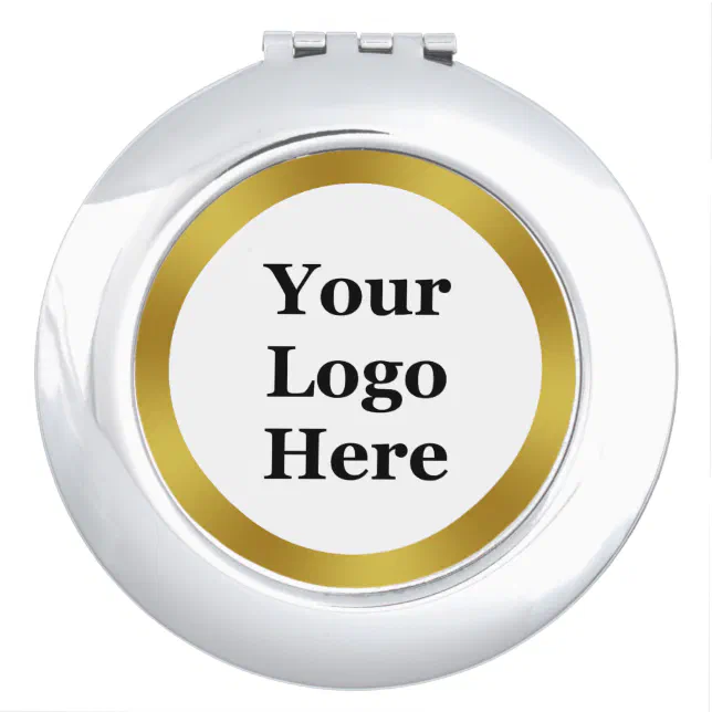 Elegant White and Faux Gold Your Logo Here Compact Mirror | Zazzle