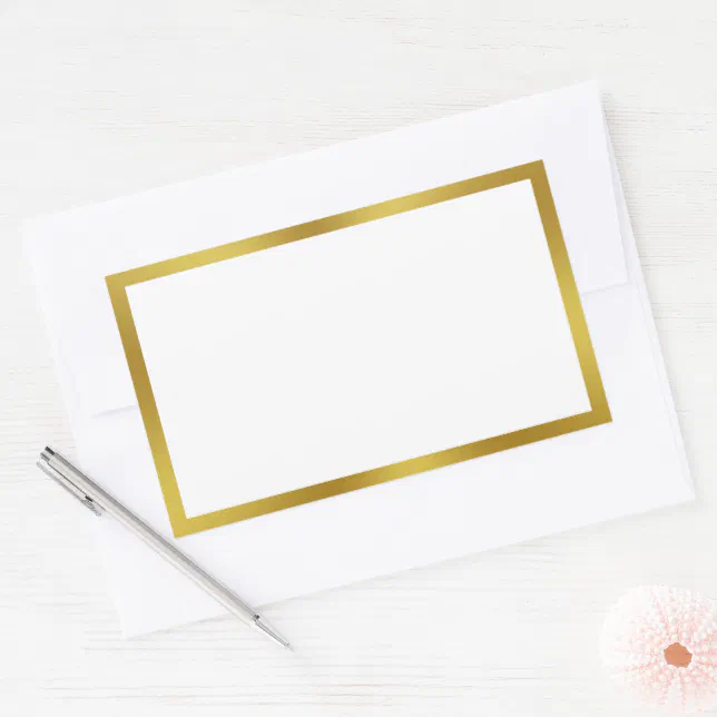 Elegant White and Gold Border Rectangular Sticker | Zazzle