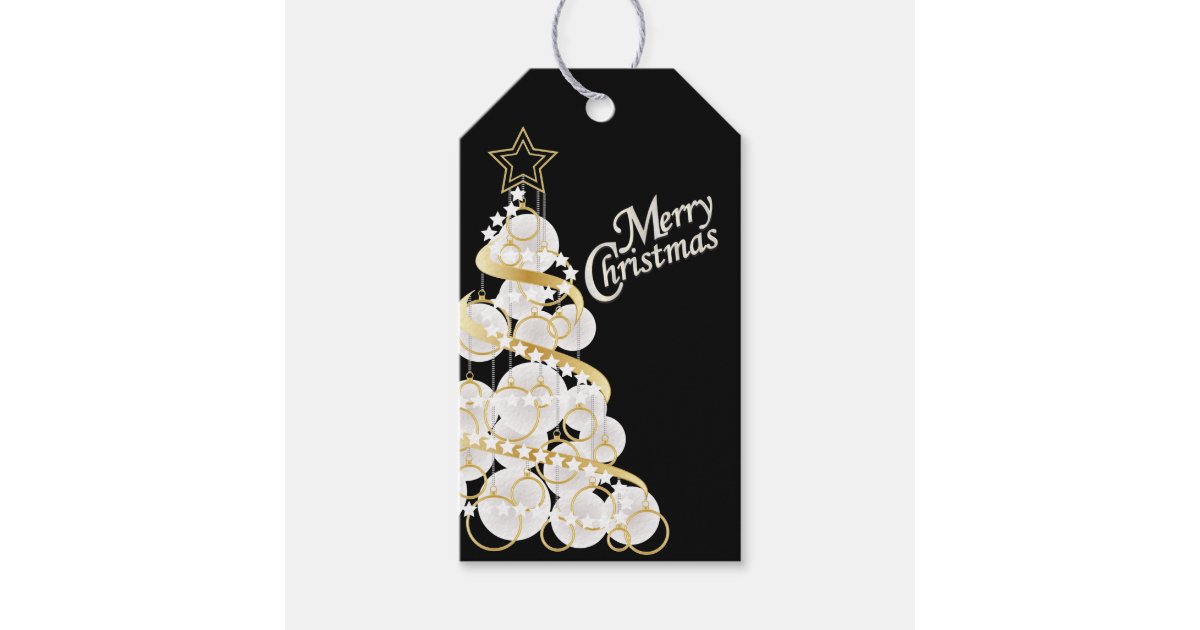 Elegant White and Gold Christmas Tree Gift Tags | Zazzle