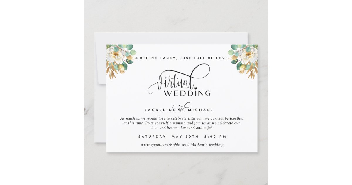 Elegant White and Gold Floral Virtual Wedding Invi Invitation | Zazzle