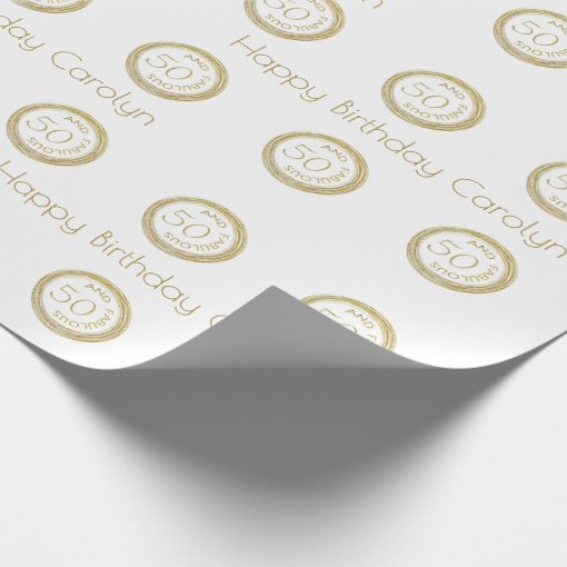Elegant White and Gold Glitter 50 and Fabulous Wrapping Paper | Zazzle