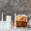 Elegant White and Gold Hebrew Shabbat Shalom Unity Candle Set | Zazzle
