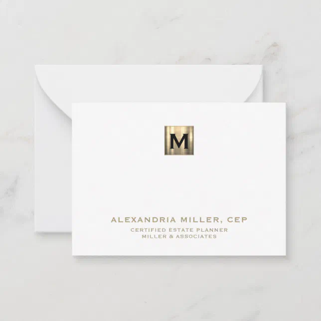 Elegant White and Gold Initial Logo Note Card | Zazzle