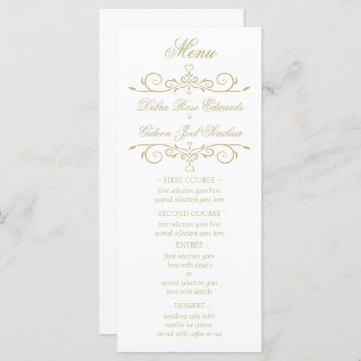 Elegant White and Gold Monogram Wedding Menu | Zazzle