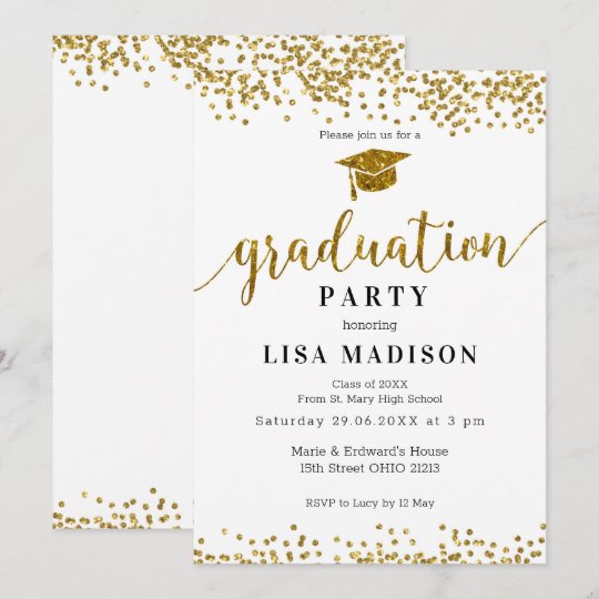 Elegant White and Gold Sparkle Glitter Graduation Invitation | Zazzle.com