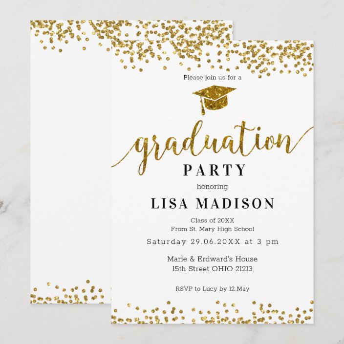 Elegant White and Gold Sparkle Glitter Graduation Invitation | Zazzle.com