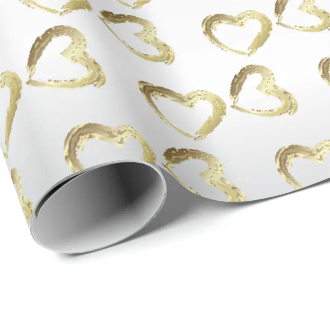 Elegant White and Gold Wedding Hearts Wrapping Paper | Zazzle
