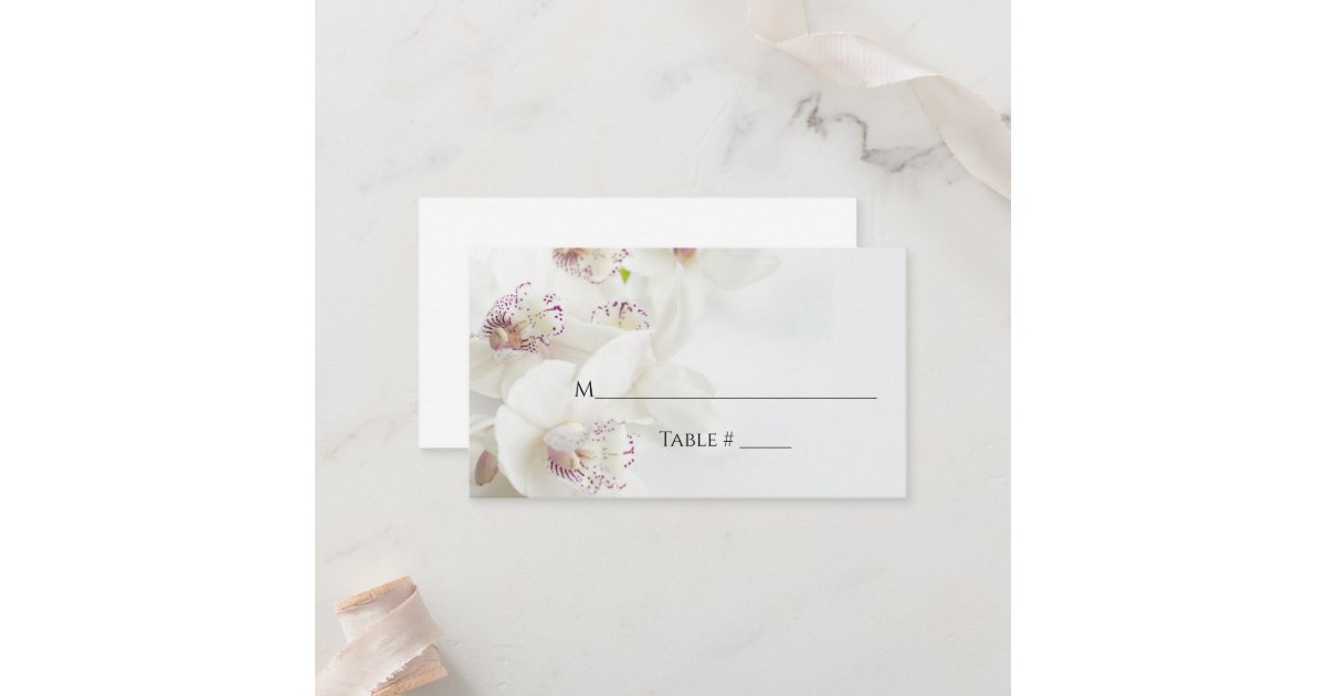Elegant White and Purple Orchids | Flat Wedding Place Card | Zazzle