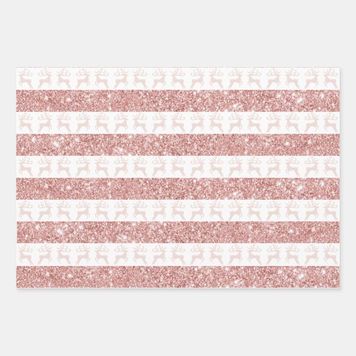 Elegant White and Rose Gold Glitter Christmas Deer Wrapping Paper ...