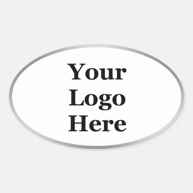 Elegant White and Silver Your Logo Here Template Oval Sticker | Zazzle