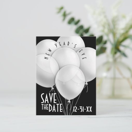 Elegant White Balloons New Year Party Invitation Postcard | Zazzle