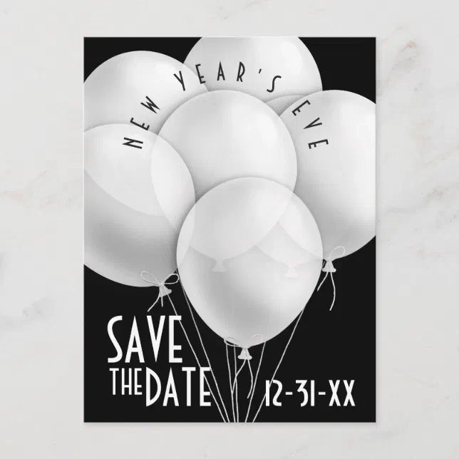 Elegant White Balloons New Year Party Invitation Postcard | Zazzle