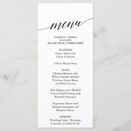 Elegant White & Black Calligraphy Dinner Menu Card | Zazzle
