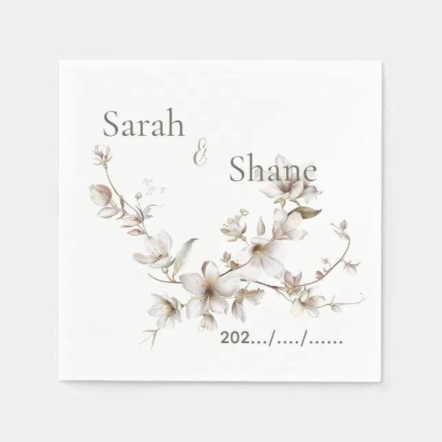 Elegant White Botanical Blossom Ivory Wedding Napkins | Zazzle
