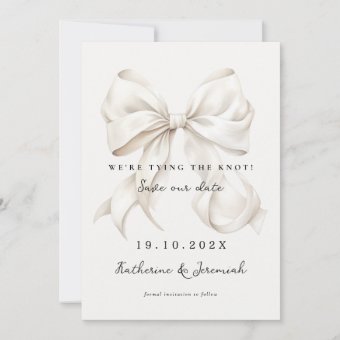 Elegant White Bow Save the Date Card | Zazzle