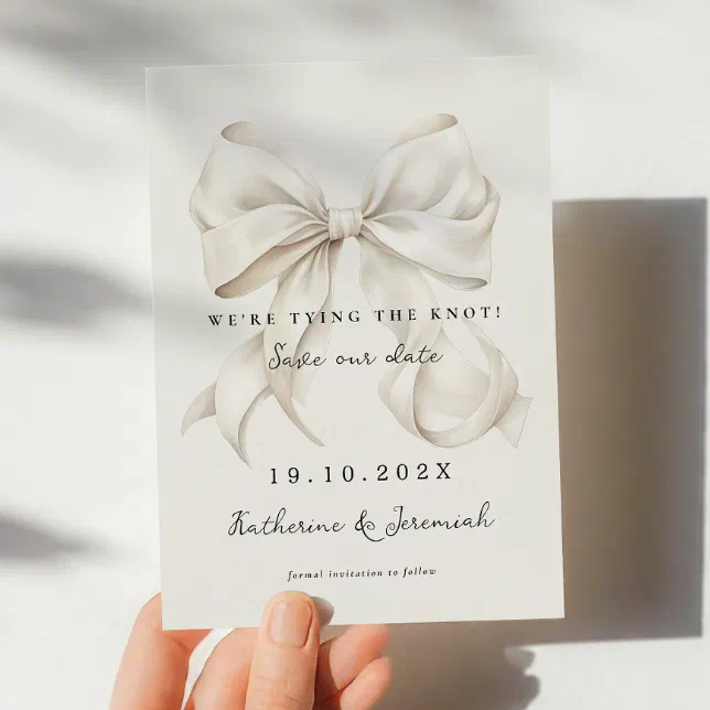 Elegant White Bow Save the Date Card | Zazzle