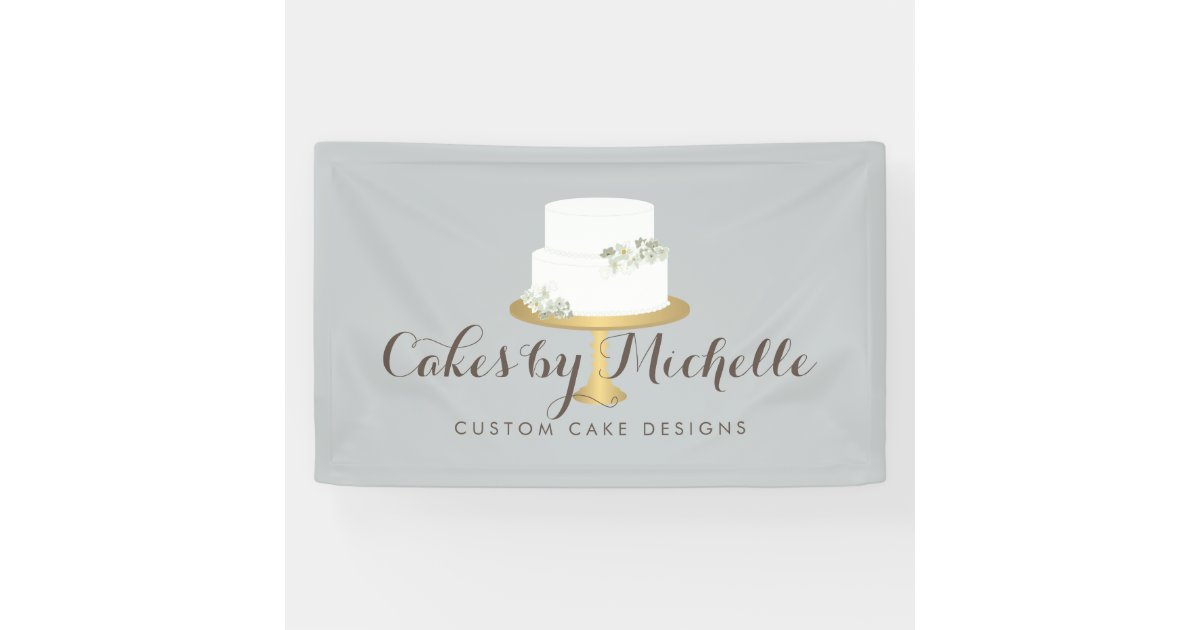 Elegant White Cake with Florals Cake Decorating Banner | Zazzle