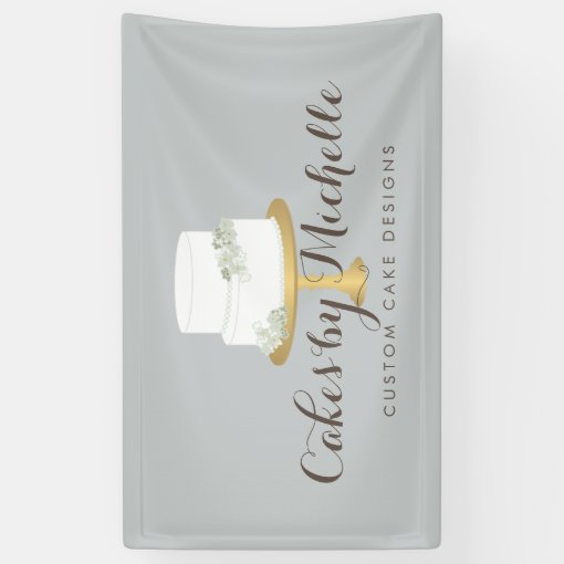 Elegant White Cake with Florals Cake Decorating Banner | Zazzle