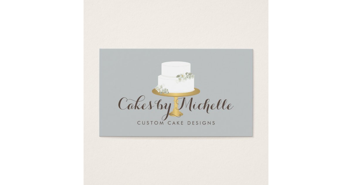 Elegant White Cake with Florals Cake Decorating Business Card | Zazzle