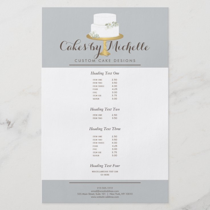 Elegant White Cake with Florals Cake Decorating Flyer | Zazzle