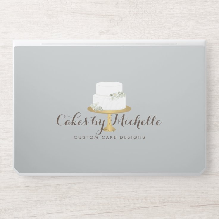 Elegant White Cake with Florals Logo HP Laptop Skin | Zazzle
