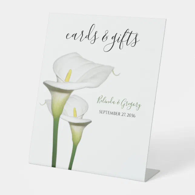 Elegant White Calla Lilies Wedding Cards & Gifts Pedestal Sign | Zazzle