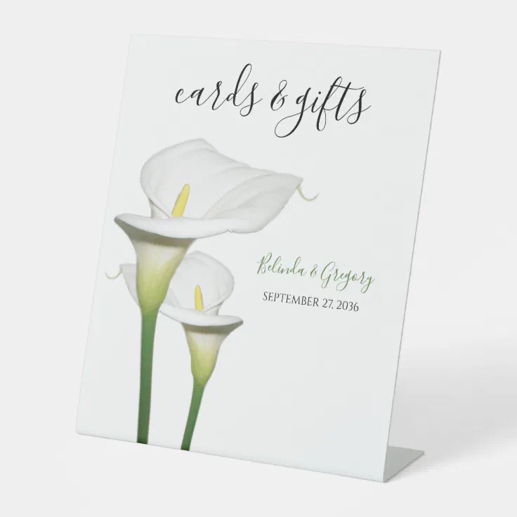 Elegant White Calla Lilies Wedding Cards & Gifts Pedestal Sign | Zazzle
