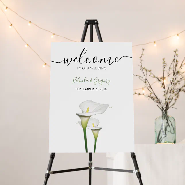 Elegant White Calla Lilies Wedding Welcome Sign | Zazzle