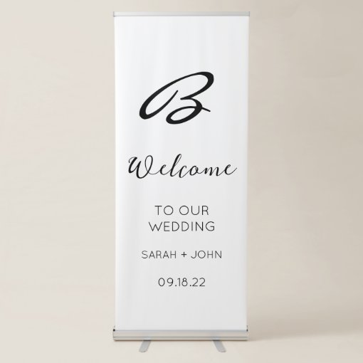 Elegant White Calligraphy Monogram Wedding Welcome Retractable Banner ...