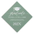 Elegant White Calligraphy On Sage Green Graduation Cap Topper | Zazzle