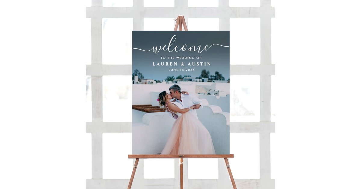 Elegant White Calligraphy Photo Wedding Sign | Zazzle