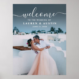 Elegant White Calligraphy Photo Wedding Sign | Zazzle