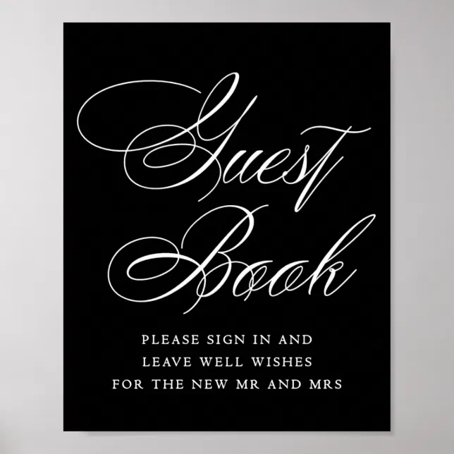 Elegant White Calligraphy | Wedding Guest Sign-In Poster | Zazzle