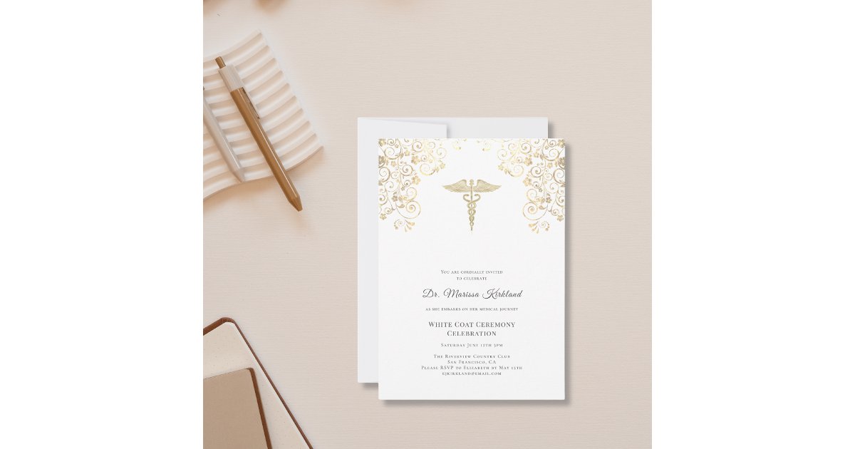 Elegant White Coat Ceremony Celebration Invitation | Zazzle