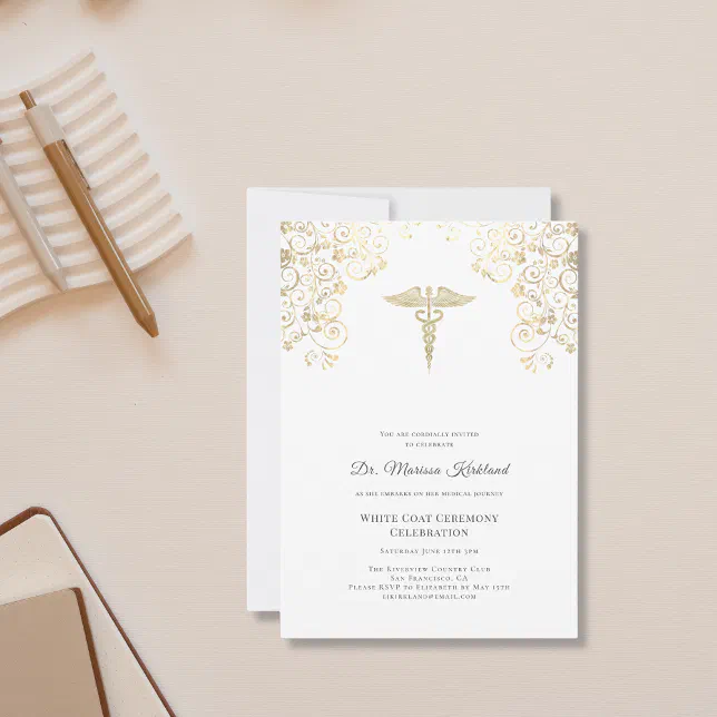 Elegant White Coat Ceremony Celebration Invitation | Zazzle