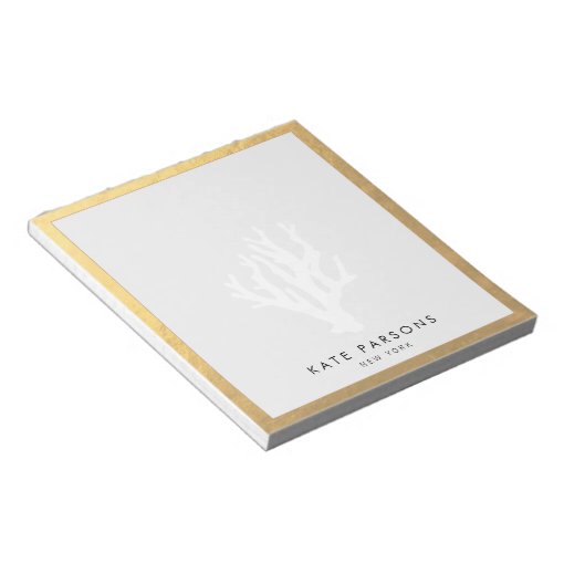 Elegant White Coral Gold Notepad | Zazzle