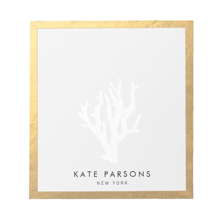 Elegant White Coral Gold Notepad | Zazzle