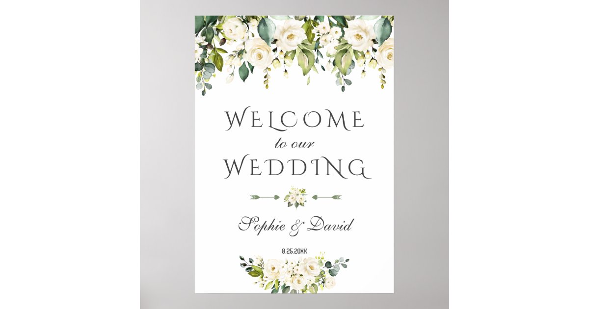 Elegant White Cream Flowers Welcome Wedding Sign | Zazzle