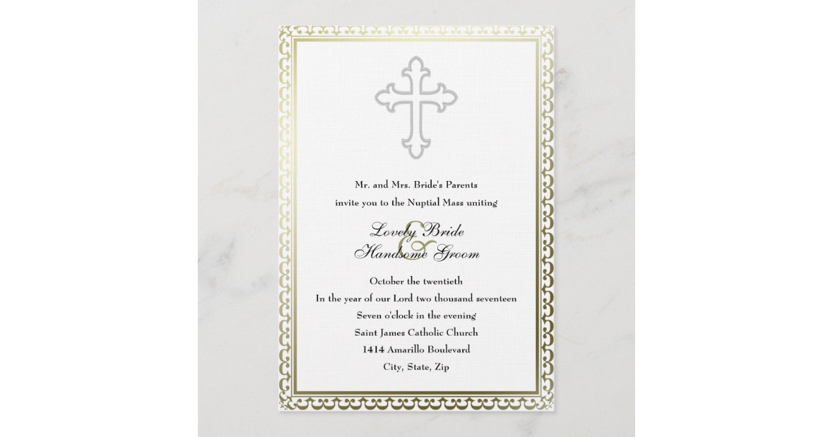 Elegant White Cross Catholic Wedding Invitation | Zazzle.com