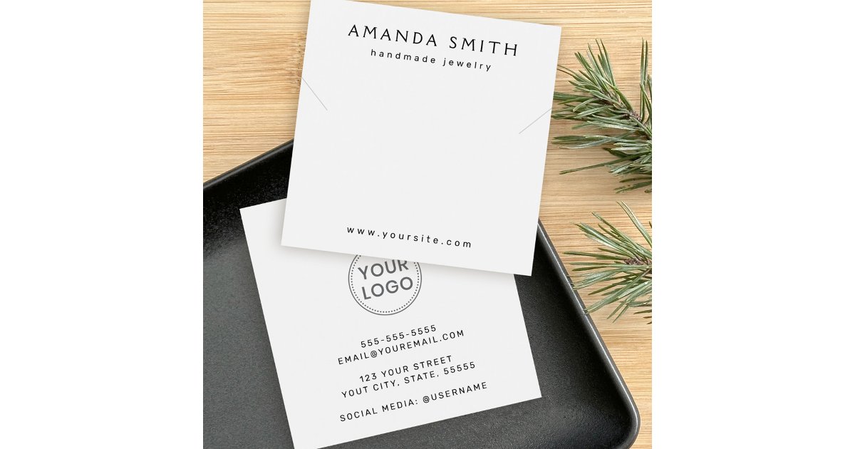 Elegant white custom logo necklace display card | Zazzle