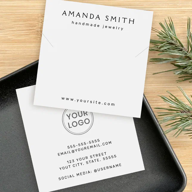 Elegant white custom logo necklace display card | Zazzle