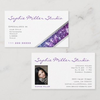 Elegant White Custom Photo Services and Open Hours Business Card | Zazzle