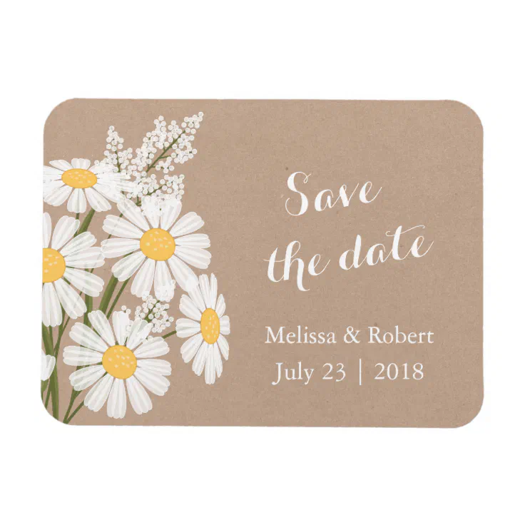 Elegant White Daisies Beige Save the Date Wedding Magnet | Zazzle