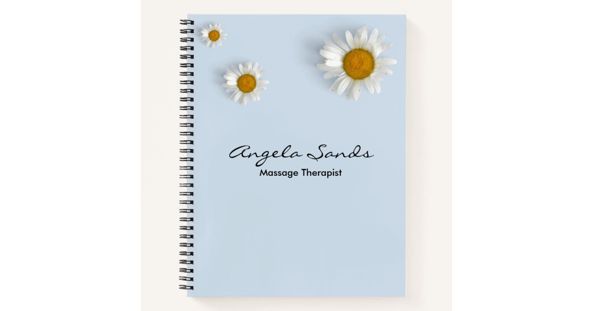Elegant white daisies blue notebook | Zazzle