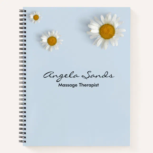 Elegant white daisies blue notebook | Zazzle