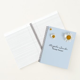 Elegant white daisies blue notebook | Zazzle
