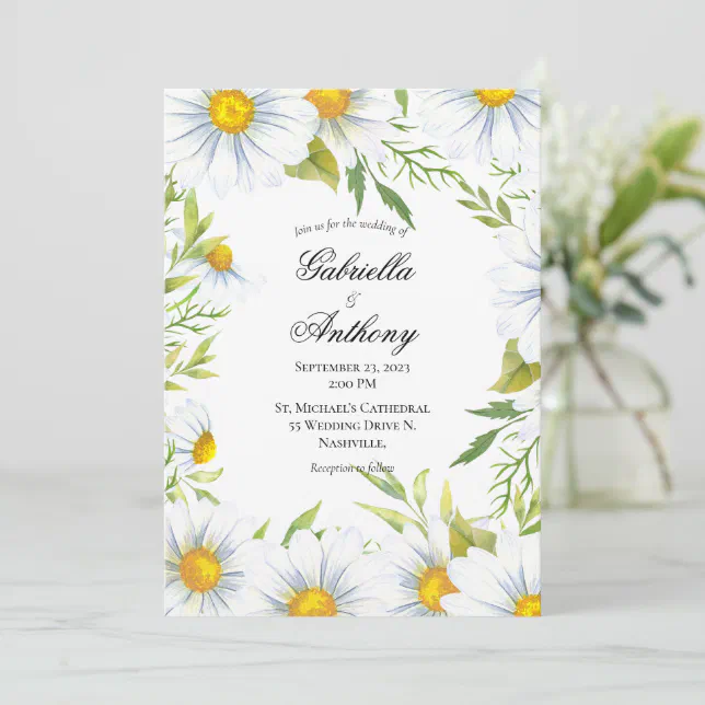 Elegant White Daisy Wedding Invitations | Zazzle