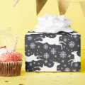 Elegant White Deer and Gold Star Navy Christmas Wrapping Paper | Zazzle